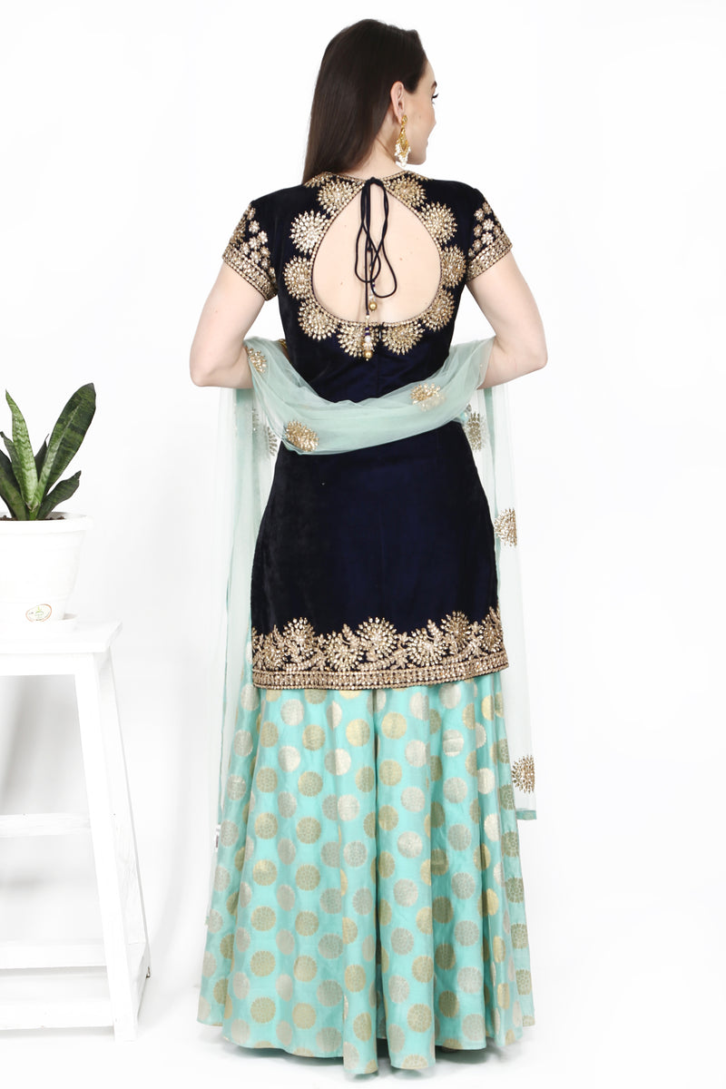 Dark Blue Tunic and Light Blue Sharara Set.– Frontier Bazarr